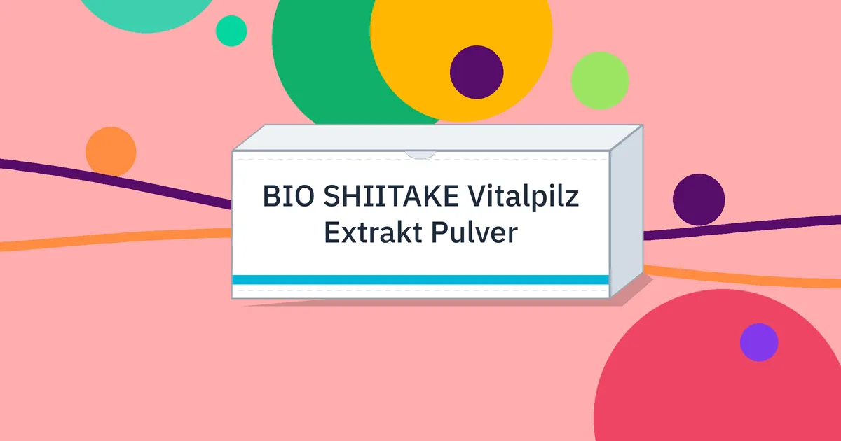 Symbolbild: Packung mit der Aufschrift BIO SHIITAKE Vitalpilz Extrakt Pulver (PZN 19820450) – Verfügbarkeit und Bezug in Apotheken in Frankfurt am Main