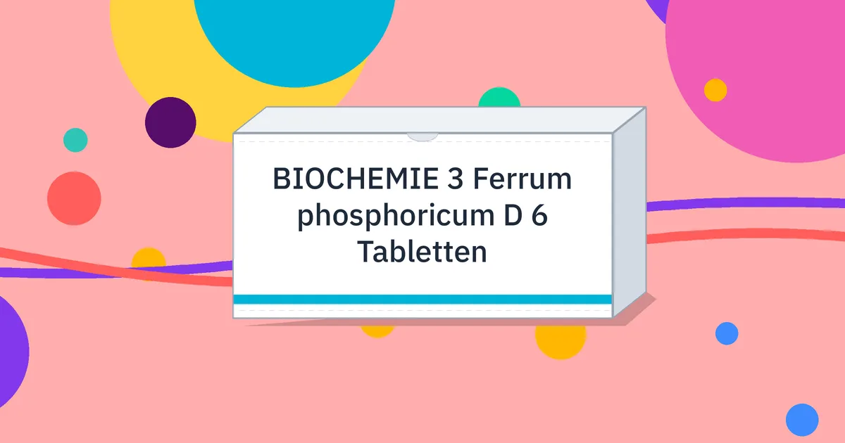 Symbolbild: Packung mit der Aufschrift BIOCHEMIE 3 Ferrum phosphoricum D 6 Tabletten (PZN 05955784) – Verfügbarkeit und Bezug in Apotheken in Frankfurt am Main