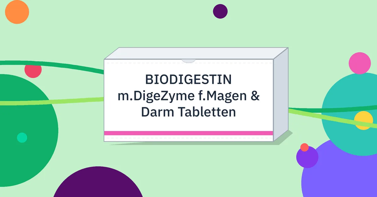 Symbolbild: Packung mit der Aufschrift BIODIGESTIN m.DigeZyme f.Magen & Darm Tabletten (PZN 19863761) – Verfügbarkeit und Bezug in Apotheken in Frankfurt am Main