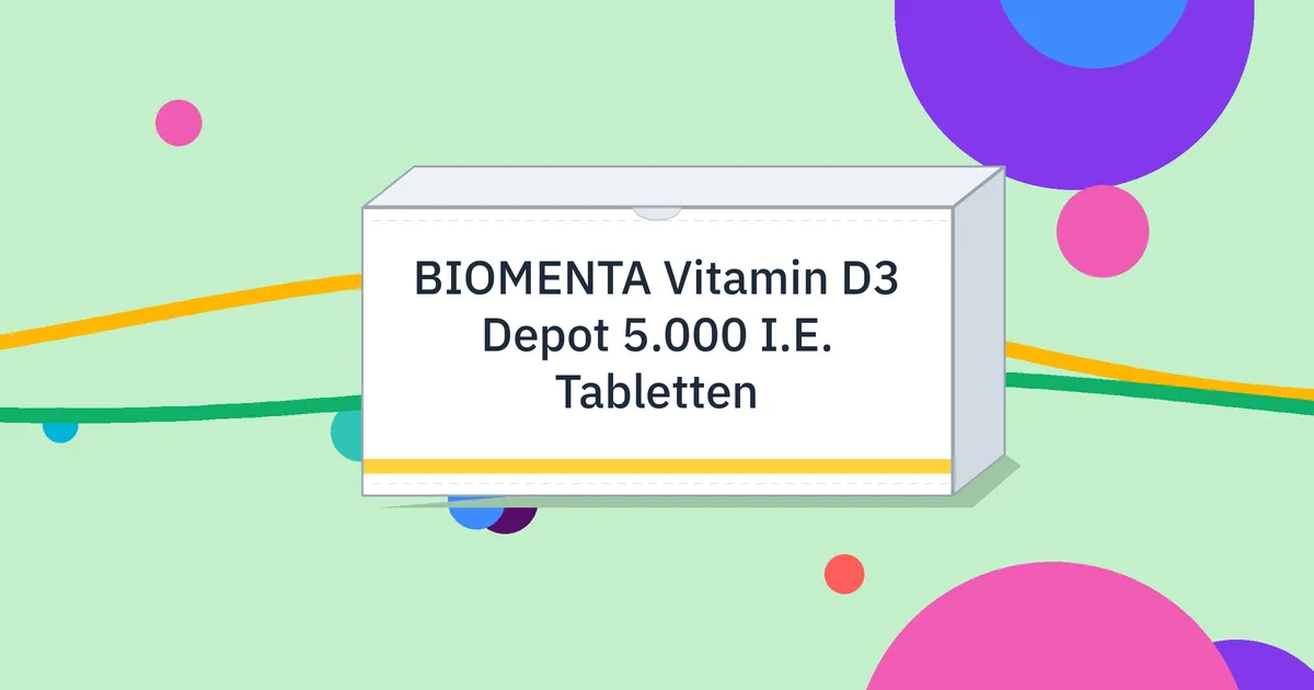 Symbolbild: Packung mit der Aufschrift BIOMENTA Vitamin D3 Depot 5.000 I.E. Tabletten (PZN 20546391) – Verfügbarkeit und Bezug in Apotheken in Frankfurt am Main