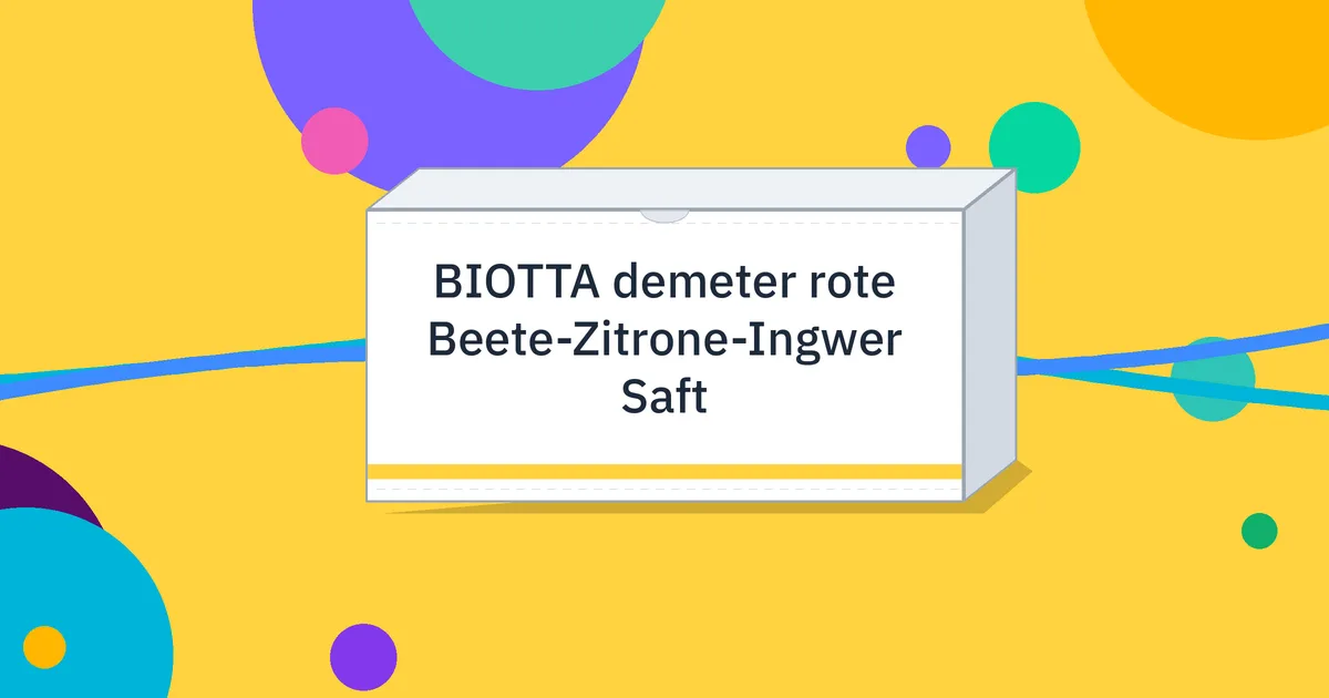 Symbolbild: Packung mit der Aufschrift BIOTTA demeter rote Beete-Zitrone-Ingwer Saft (PZN 17919859) – Verfügbarkeit und Bezug in Apotheken in Frankfurt am Main