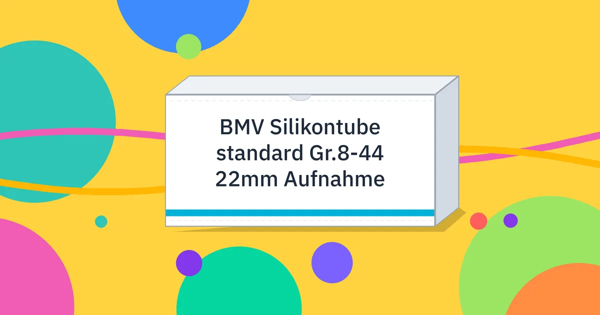 Symbolbild: Packung mit der Aufschrift BMV Silikontube standard Gr.8-44 22mm Aufnahme (PZN 18386106) – Verfügbarkeit und Bezug in Apotheken in Frankfurt am Main