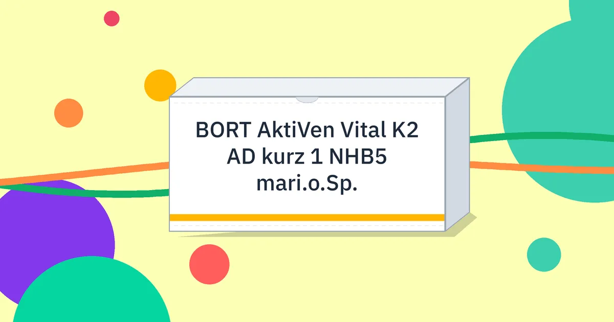 Symbolbild: Packung mit der Aufschrift BORT AktiVen Vital K2 AD kurz 1 NHB5 mari.o.Sp. (PZN 17494555) – Verfügbarkeit und Bezug in Apotheken in Frankfurt am Main