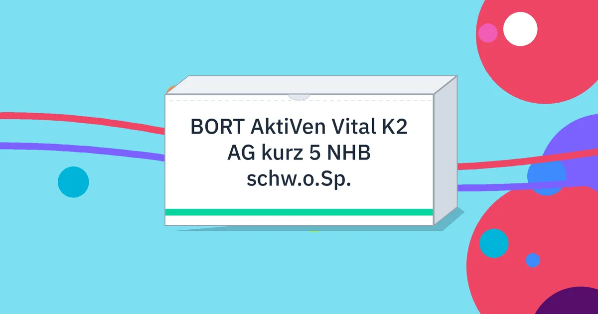 Symbolbild: Packung mit der Aufschrift BORT AktiVen Vital K2 AG kurz 5 NHB schw.o.Sp. (PZN 12384750) – Verfügbarkeit und Bezug in Apotheken in Frankfurt am Main