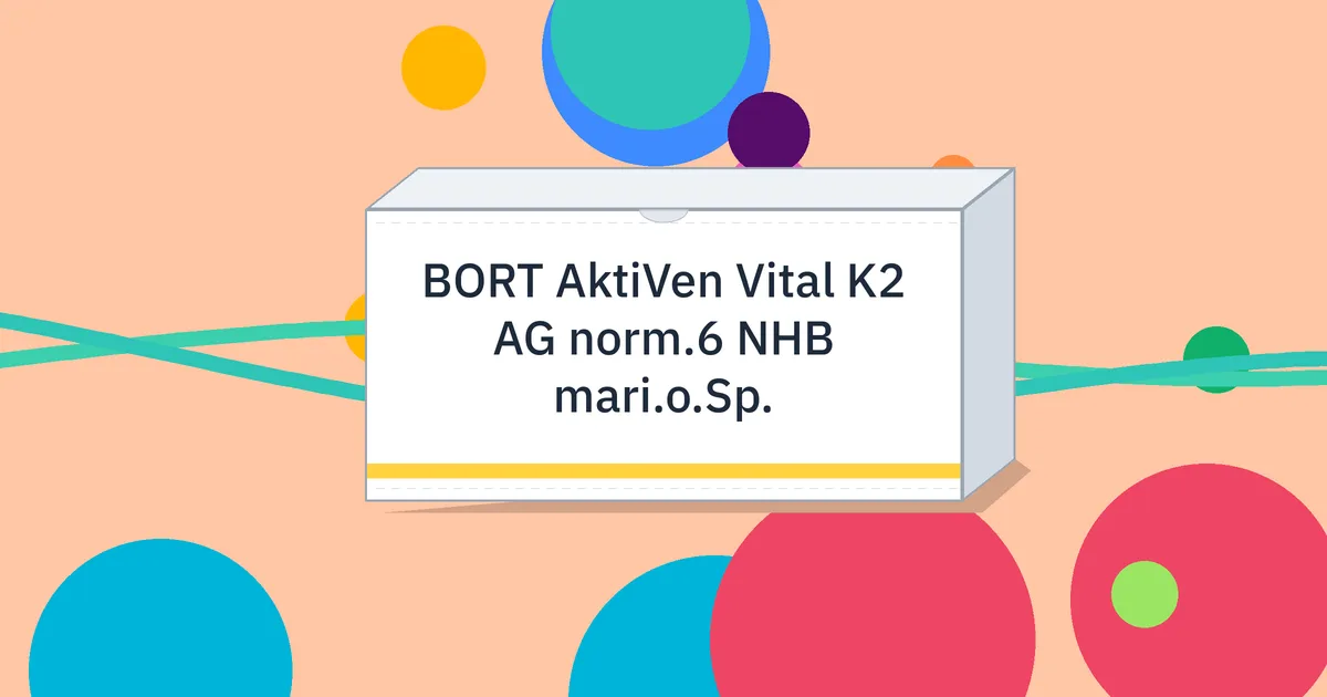 Symbolbild: Packung mit der Aufschrift BORT AktiVen Vital K2 AG norm.6 NHB mari.o.Sp. (PZN 13732816) – Verfügbarkeit und Bezug in Apotheken in Frankfurt am Main
