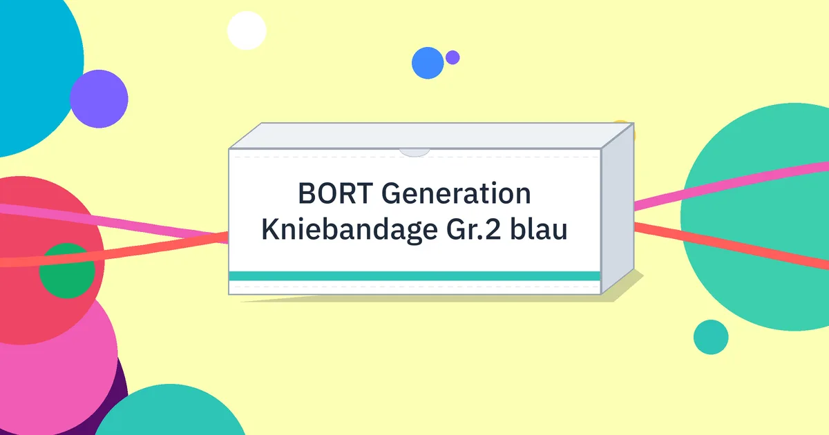 Symbolbild: Packung mit der Aufschrift BORT Generation Kniebandage Gr.2 blau (PZN 16317472) – Verfügbarkeit und Bezug in Apotheken in Frankfurt am Main