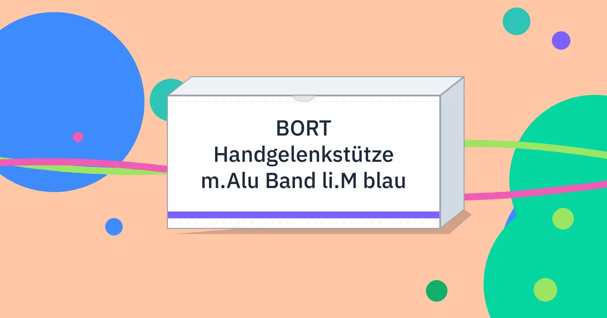 Symbolbild: Packung mit der Aufschrift BORT Handgelenkstütze m.Alu Band li.M blau (PZN 04125388) – Verfügbarkeit und Bezug in Apotheken in Frankfurt am Main