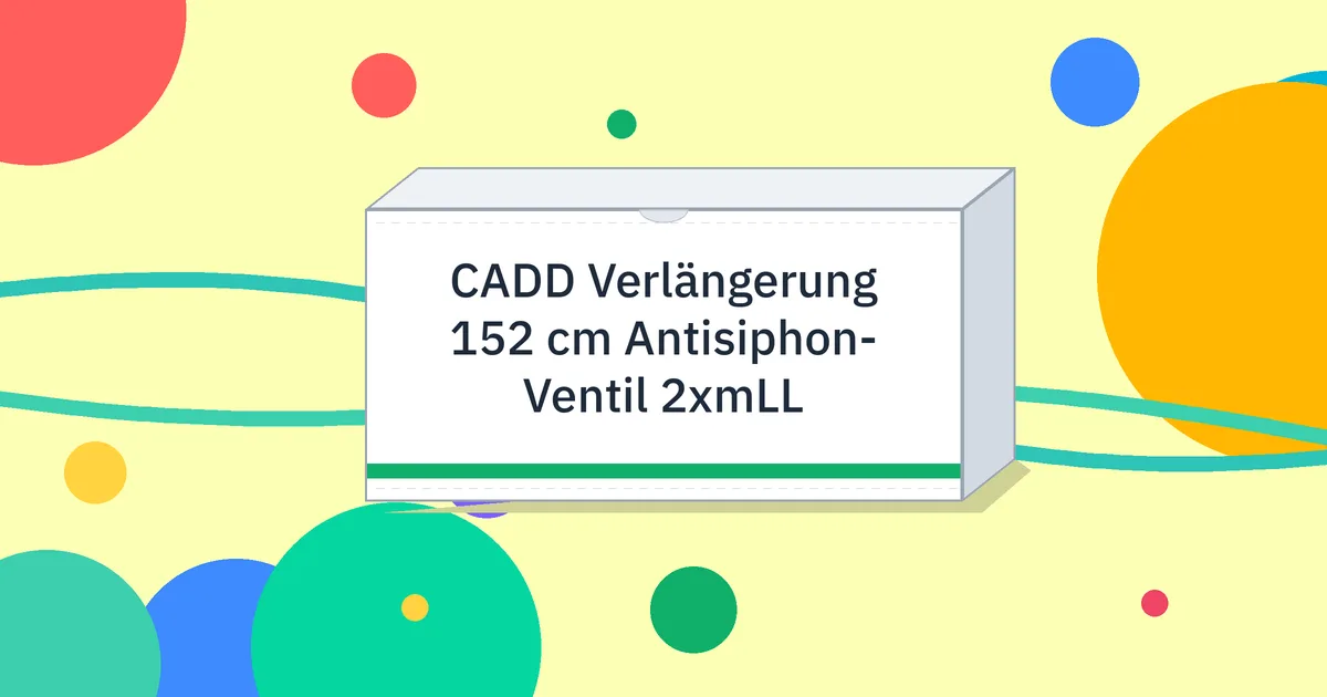 Symbolbild: Packung mit der Aufschrift CADD Verlängerung 152 cm Antisiphon-Ventil 2xmLL (PZN 15434939) – Verfügbarkeit und Bezug in Apotheken in Frankfurt am Main