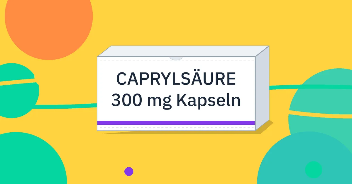 Symbolbild: Packung mit der Aufschrift CAPRYLSÄURE 300 mg Kapseln (PZN 19641983) – Verfügbarkeit und Bezug in Apotheken in Frankfurt am Main