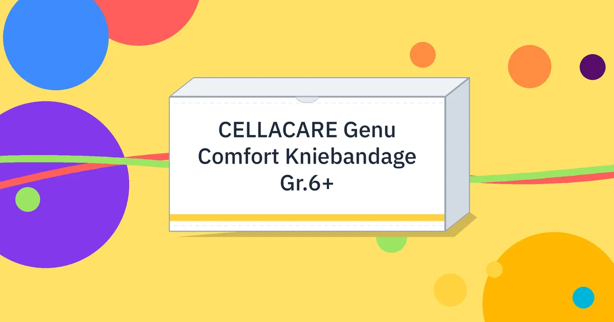 Symbolbild: Packung mit der Aufschrift CELLACARE Genu Comfort Kniebandage Gr.6+ (PZN 15253758) – Verfügbarkeit und Bezug in Apotheken in Frankfurt am Main
