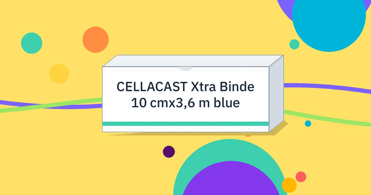 Symbolbild: Packung mit der Aufschrift CELLACAST Xtra Binde 10 cmx3,6 m blue (PZN 11381873) – Verfügbarkeit und Bezug in Apotheken in Frankfurt am Main