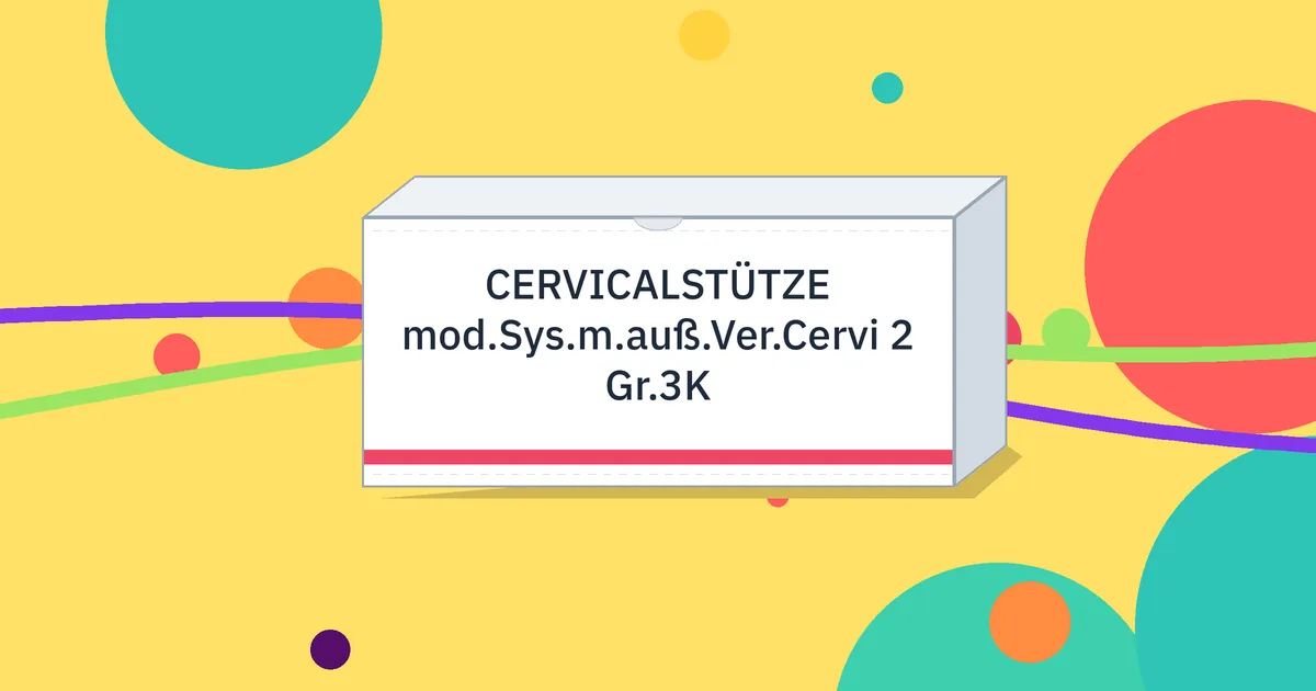Symbolbild: Packung mit der Aufschrift CERVICALSTÜTZE mod.Sys.m.auß.Ver.Cervi 2 Gr.3K (PZN 05043072) – Verfügbarkeit und Bezug in Apotheken in Frankfurt am Main
