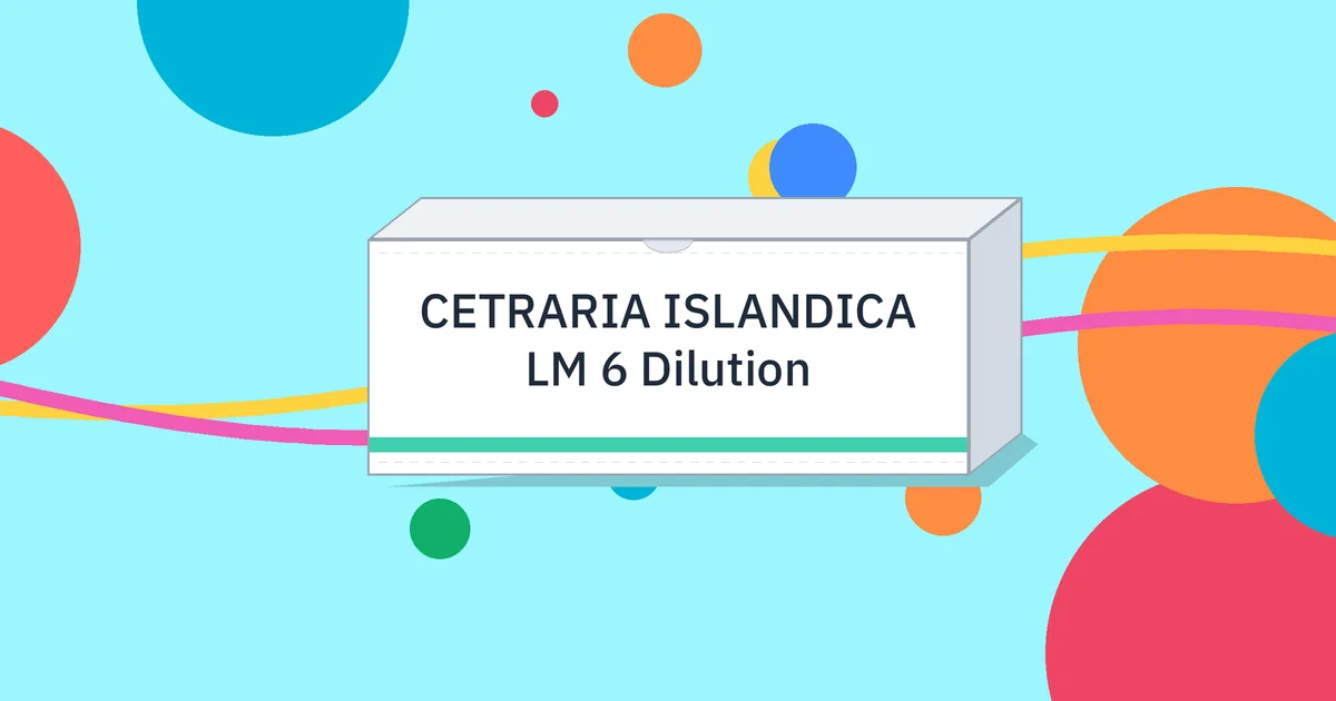 Symbolbild: Packung mit der Aufschrift CETRARIA ISLANDICA LM 6 Dilution (PZN 12811985) – Verfügbarkeit und Bezug in Apotheken in Frankfurt am Main