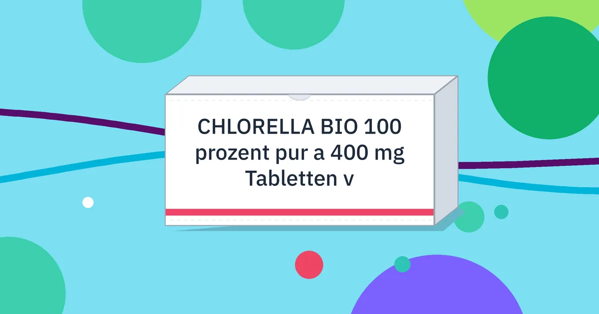 Symbolbild: Packung mit der Aufschrift CHLORELLA BIO 100 prozent pur a 400 mg Tabletten v (PZN 16151586) – Verfügbarkeit und Bezug in Apotheken in Frankfurt am Main