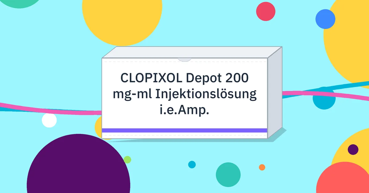 Symbolbild: Packung mit der Aufschrift CLOPIXOL Depot 200 mg-ml Injektionslösung i.e.Amp. (PZN 09102802) – Verfügbarkeit und Bezug in Apotheken in Frankfurt am Main