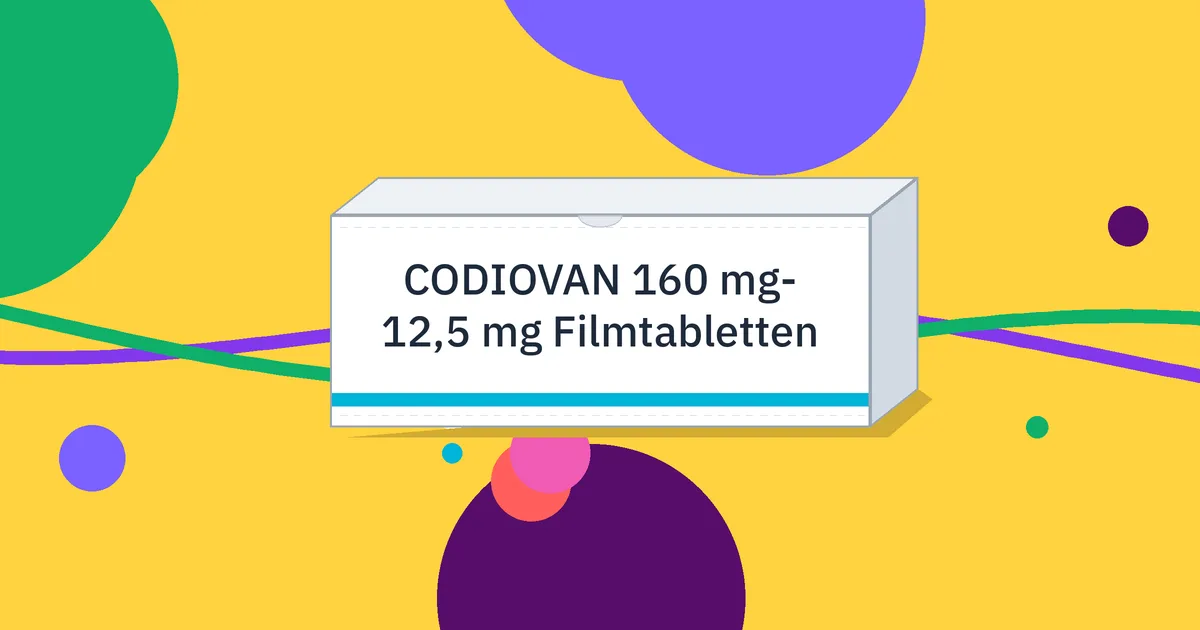 Symbolbild: Packung mit der Aufschrift CODIOVAN 160 mg-12,5 mg Filmtabletten (PZN 11080054) – Verfügbarkeit und Bezug in Apotheken in Frankfurt am Main