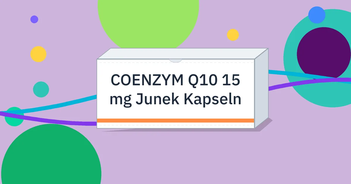 Symbolbild: Packung mit der Aufschrift COENZYM Q10 15 mg Junek Kapseln (PZN 09719810) – Verfügbarkeit und Bezug in Apotheken in Frankfurt am Main