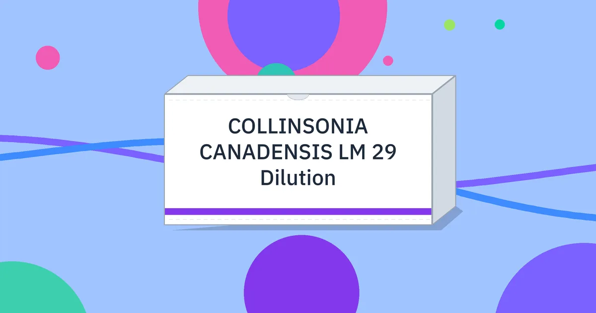 Symbolbild: Packung mit der Aufschrift COLLINSONIA CANADENSIS LM 29 Dilution (PZN 13448021) – Verfügbarkeit und Bezug in Apotheken in Frankfurt am Main