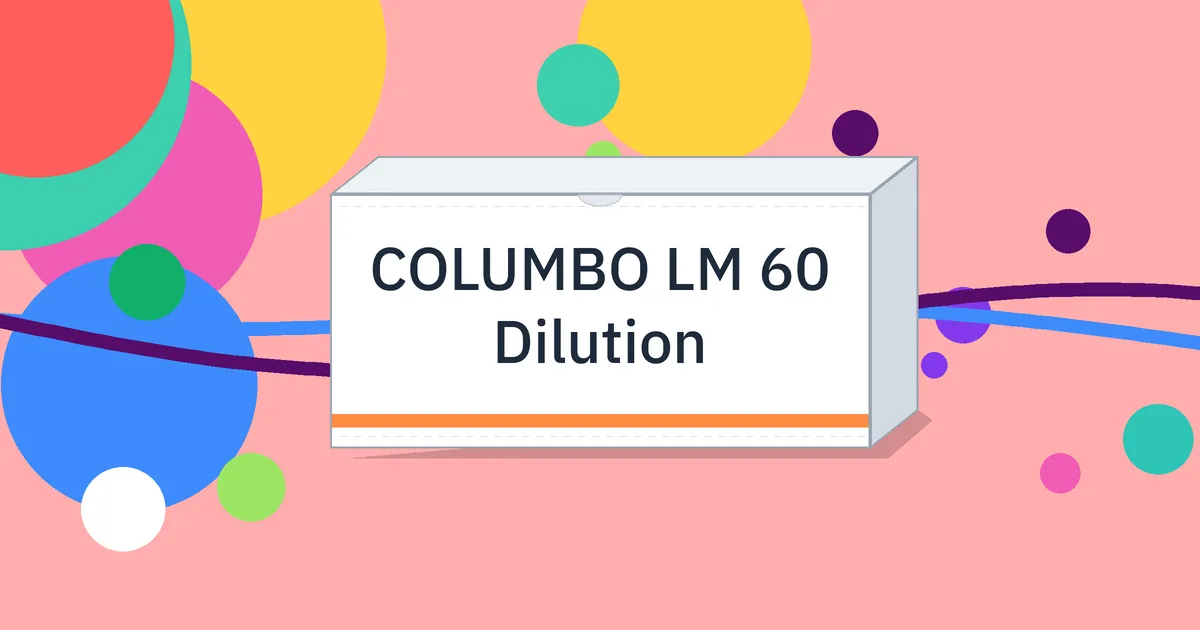 Symbolbild: Packung mit der Aufschrift COLUMBO LM 60 Dilution (PZN 13449003) – Verfügbarkeit und Bezug in Apotheken in Frankfurt am Main