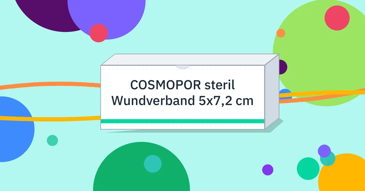 Symbolbild: Packung mit der Aufschrift COSMOPOR steril Wundverband 5x7,2 cm (PZN 19957137) – Verfügbarkeit und Bezug in Apotheken in Frankfurt am Main