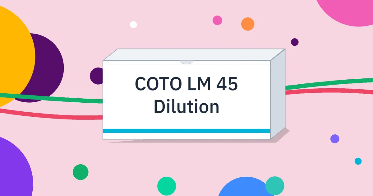 Symbolbild: Packung mit der Aufschrift COTO LM 45 Dilution (PZN 13455593) – Verfügbarkeit und Bezug in Apotheken in Frankfurt am Main