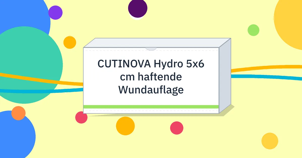 Symbolbild: Packung mit der Aufschrift CUTINOVA Hydro 5x6 cm haftende Wundauflage (PZN 00011127) – Verfügbarkeit und Bezug in Apotheken in Frankfurt am Main