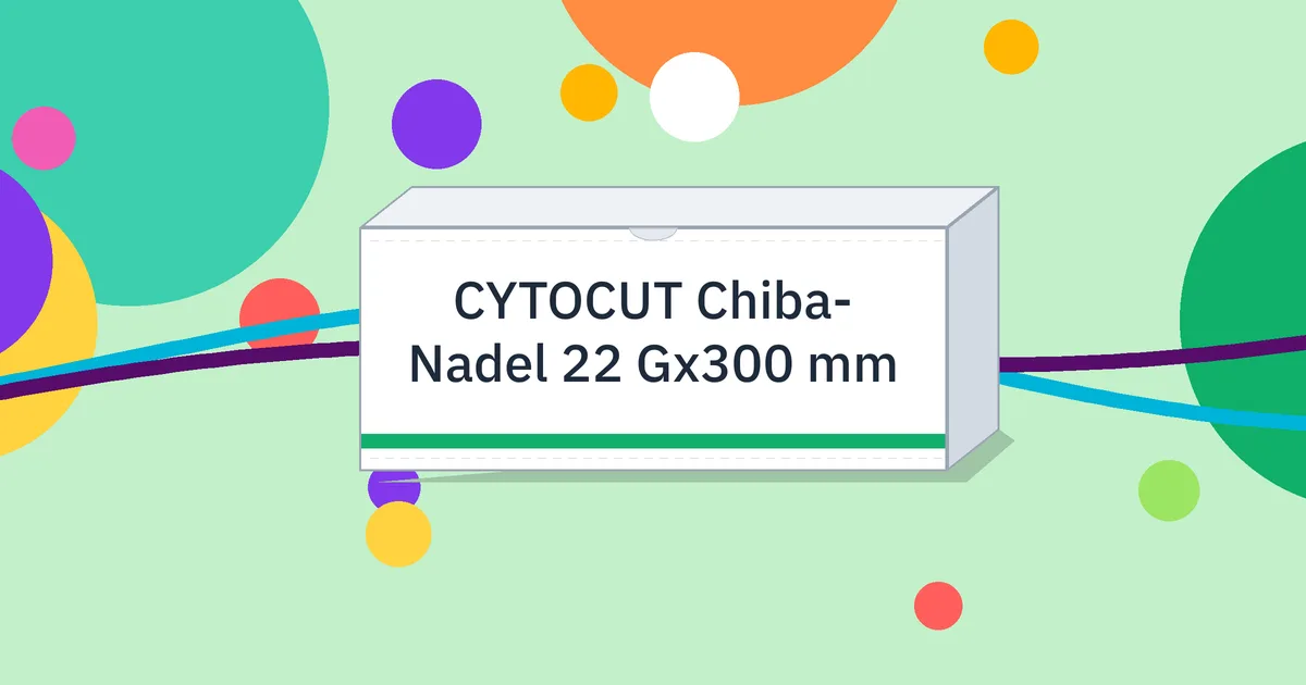 Symbolbild: Packung mit der Aufschrift CYTOCUT Chiba-Nadel 22 Gx300 mm (PZN 19735537) – Verfügbarkeit und Bezug in Apotheken in Frankfurt am Main