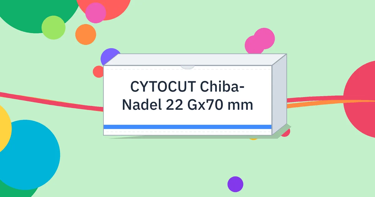 Symbolbild: Packung mit der Aufschrift CYTOCUT Chiba-Nadel 22 Gx70 mm (PZN 19735460) – Verfügbarkeit und Bezug in Apotheken in Frankfurt am Main