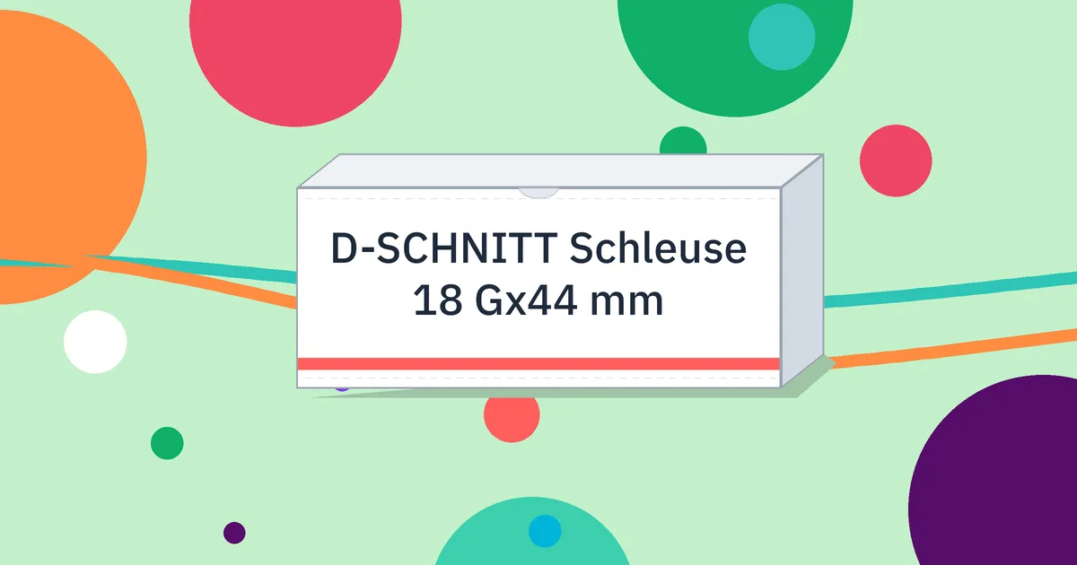 Symbolbild: Packung mit der Aufschrift D-SCHNITT Schleuse 18 Gx44 mm (PZN 10357068) – Verfügbarkeit und Bezug in Apotheken in Frankfurt am Main