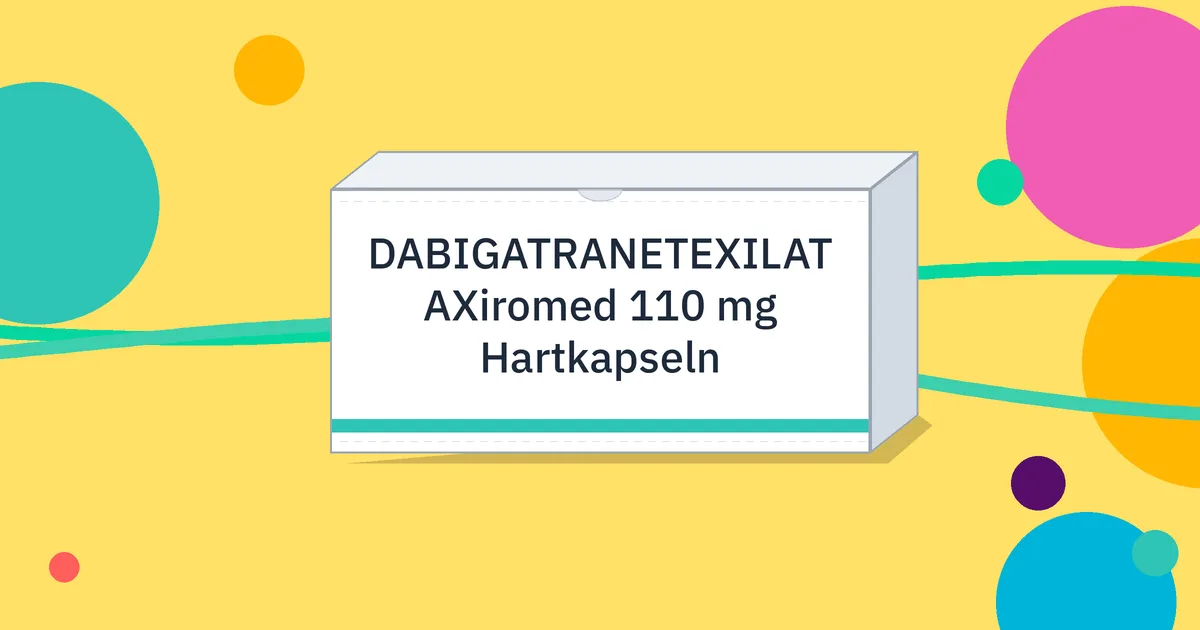 Symbolbild: Packung mit der Aufschrift DABIGATRANETEXILAT AXiromed 110 mg Hartkapseln (PZN 19727911) – Verfügbarkeit und Bezug in Apotheken in Frankfurt am Main