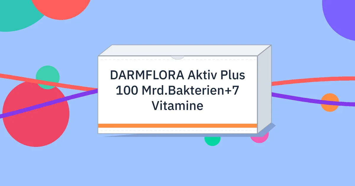 Symbolbild: Packung mit der Aufschrift DARMFLORA Aktiv Plus 100 Mrd.Bakterien+7 Vitamine (PZN 14025386) – Verfügbarkeit und Bezug in Apotheken in Frankfurt am Main