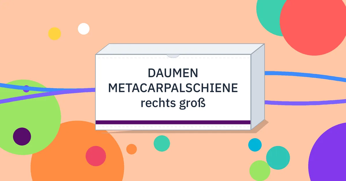 Symbolbild: Packung mit der Aufschrift DAUMEN METACARPALSCHIENE rechts groß (PZN 02639373) – Verfügbarkeit und Bezug in Apotheken in Frankfurt am Main