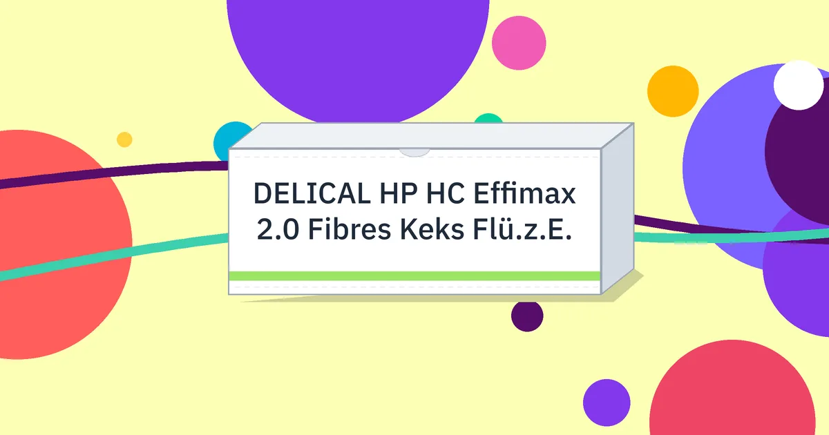 Symbolbild: Packung mit der Aufschrift DELICAL HP HC Effimax 2.0 Fibres Keks Flü.z.E. (PZN 15744870) – Verfügbarkeit und Bezug in Apotheken in Frankfurt am Main
