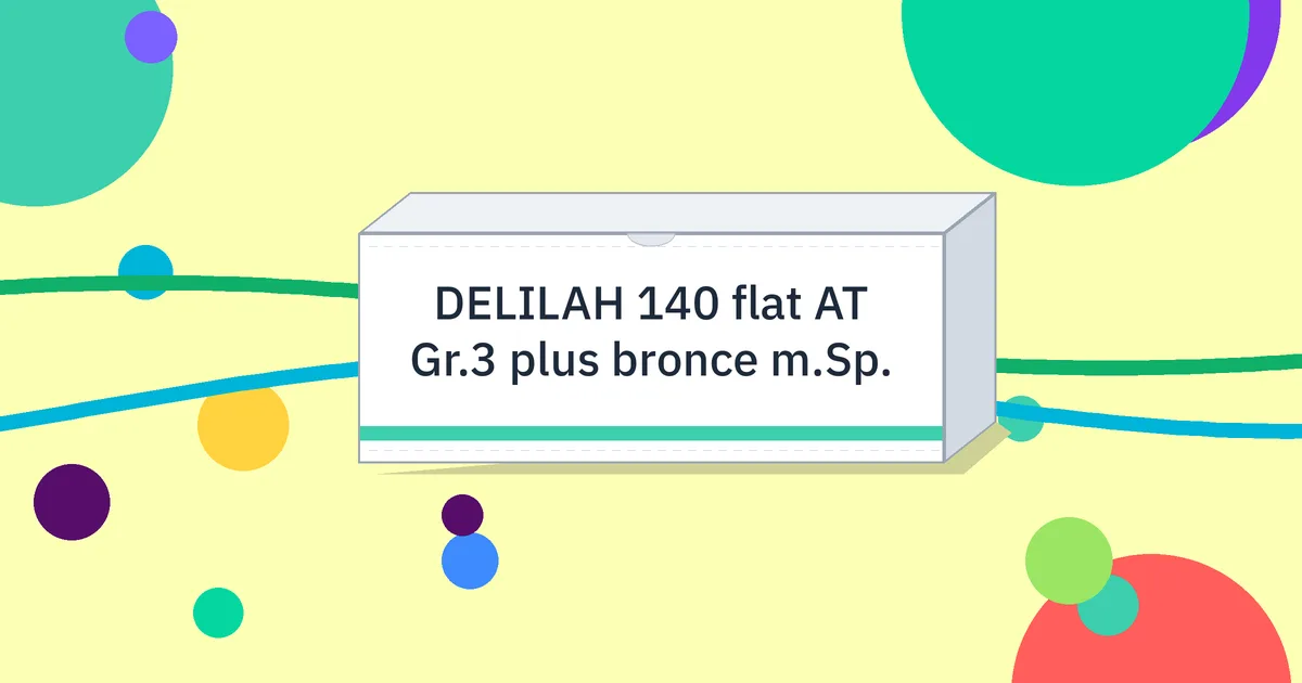 Symbolbild: Packung mit der Aufschrift DELILAH 140 flat AT Gr.3 plus bronce m.Sp. (PZN 14248040) – Verfügbarkeit und Bezug in Apotheken in Frankfurt am Main