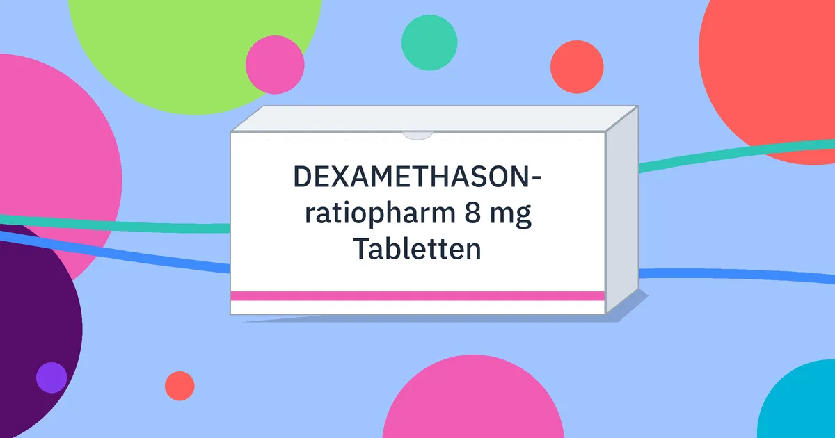 Symbolbild: Packung mit der Aufschrift DEXAMETHASON-ratiopharm 8 mg Tabletten (PZN 02214685) – Verfügbarkeit und Bezug in Apotheken in Frankfurt am Main