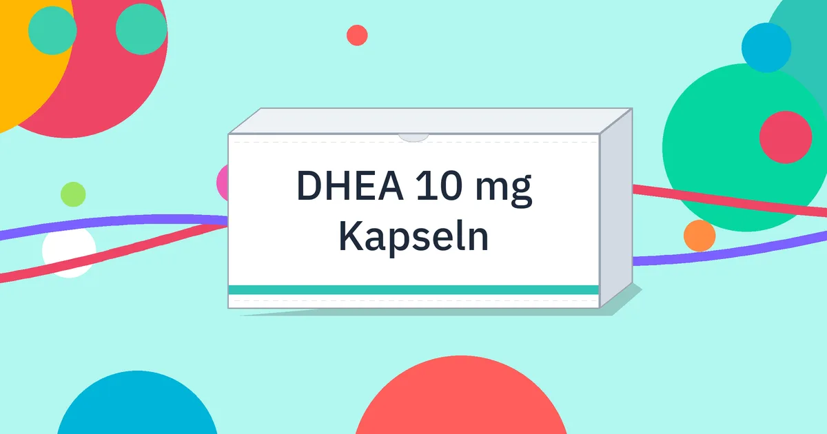 Symbolbild: Packung mit der Aufschrift DHEA 10 mg Kapseln (PZN 18471705) – Verfügbarkeit und Bezug in Apotheken in Frankfurt am Main