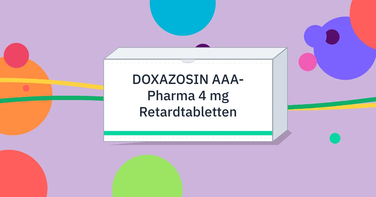Symbolbild: Packung mit der Aufschrift DOXAZOSIN AAA-Pharma 4 mg Retardtabletten (PZN 14853290) – Verfügbarkeit und Bezug in Apotheken in Frankfurt am Main