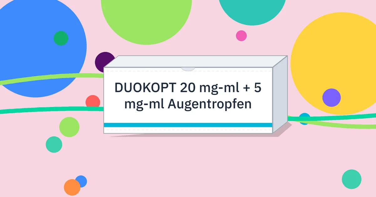 Symbolbild: Packung mit der Aufschrift DUOKOPT 20 mg-ml + 5 mg-ml Augentropfen (PZN 18374095) – Verfügbarkeit und Bezug in Apotheken in Frankfurt am Main