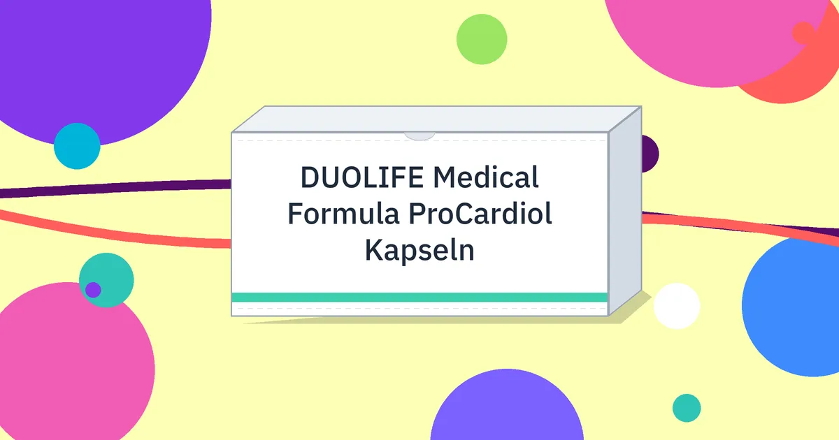 Symbolbild: Packung mit der Aufschrift DUOLIFE Medical Formula ProCardiol Kapseln (PZN 16683449) – Verfügbarkeit und Bezug in Apotheken in Frankfurt am Main