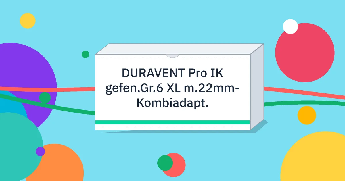 Symbolbild: Packung mit der Aufschrift DURAVENT Pro IK gefen.Gr.6 XL m.22mm-Kombiadapt. (PZN 19243478) – Verfügbarkeit und Bezug in Apotheken in Frankfurt am Main