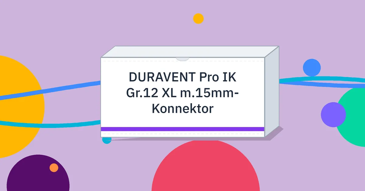 Symbolbild: Packung mit der Aufschrift DURAVENT Pro IK Gr.12 XL m.15mm-Konnektor (PZN 19243202) – Verfügbarkeit und Bezug in Apotheken in Frankfurt am Main