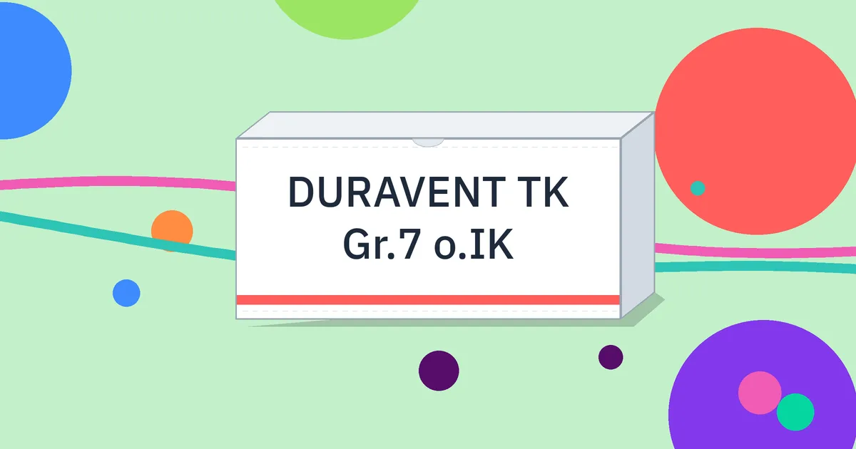 Symbolbild: Packung mit der Aufschrift DURAVENT TK Gr.7 o.IK (PZN 04459592) – Verfügbarkeit und Bezug in Apotheken in Frankfurt am Main