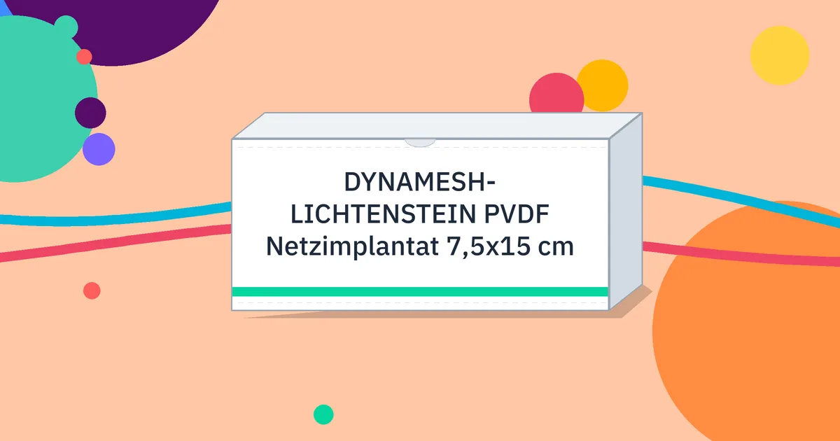 Symbolbild: Packung mit der Aufschrift DYNAMESH-LICHTENSTEIN PVDF Netzimplantat 7,5x15 cm (PZN 09253754) – Verfügbarkeit und Bezug in Apotheken in Frankfurt am Main