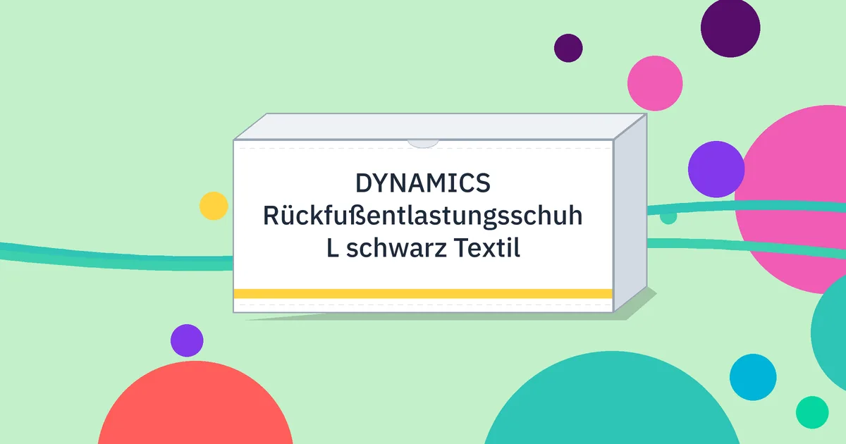 Symbolbild: Packung mit der Aufschrift DYNAMICS Rückfußentlastungsschuh L schwarz Textil (PZN 10635484) – Verfügbarkeit und Bezug in Apotheken in Frankfurt am Main