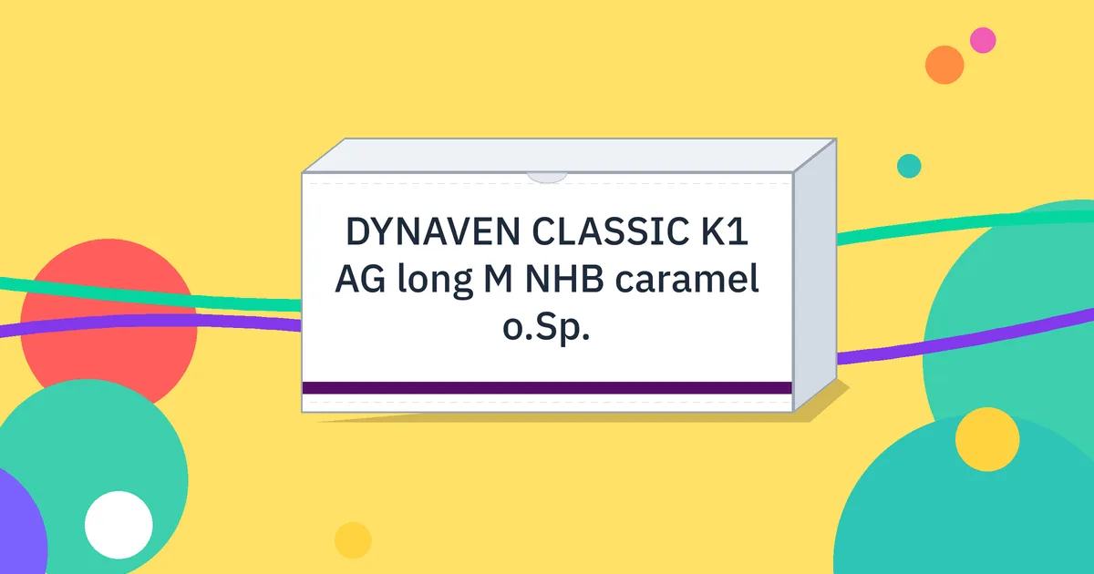 Symbolbild: Packung mit der Aufschrift DYNAVEN CLASSIC K1 AG long M NHB caramel o.Sp. (PZN 18415492) – Verfügbarkeit und Bezug in Apotheken in Frankfurt am Main