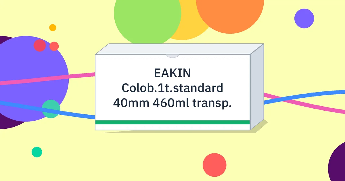 Symbolbild: Packung mit der Aufschrift EAKIN Colob.1t.standard 40mm 460ml transp. (PZN 09642415) – Verfügbarkeit und Bezug in Apotheken in Frankfurt am Main
