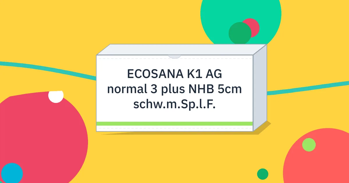 Symbolbild: Packung mit der Aufschrift ECOSANA K1 AG normal 3 plus NHB 5cm schw.m.Sp.l.F. (PZN 04727325) – Verfügbarkeit und Bezug in Apotheken in Frankfurt am Main