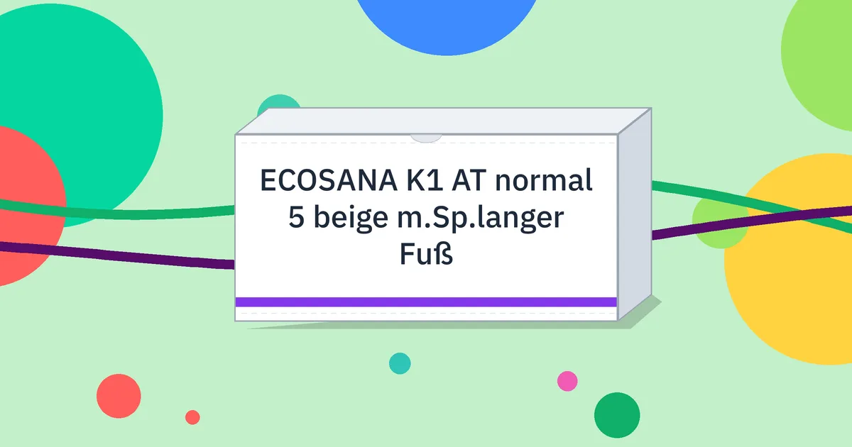 Symbolbild: Packung mit der Aufschrift ECOSANA K1 AT normal 5 beige m.Sp.langer Fuß (PZN 04731999) – Verfügbarkeit und Bezug in Apotheken in Frankfurt am Main