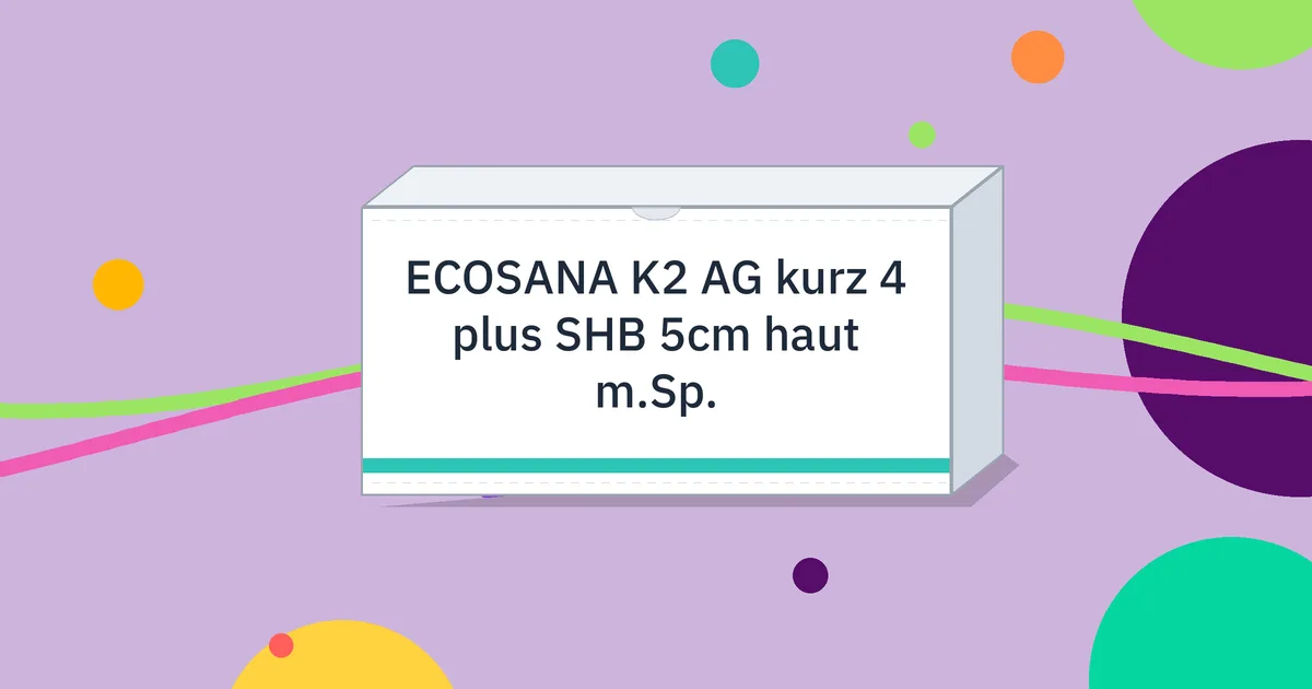Symbolbild: Packung mit der Aufschrift ECOSANA K2 AG kurz 4 plus SHB 5cm haut m.Sp. (PZN 01454832) – Verfügbarkeit und Bezug in Apotheken in Frankfurt am Main