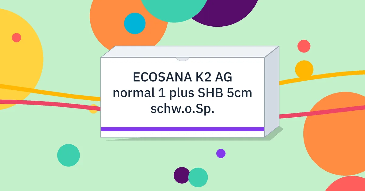 Symbolbild: Packung mit der Aufschrift ECOSANA K2 AG normal 1 plus SHB 5cm schw.o.Sp. (PZN 01363851) – Verfügbarkeit und Bezug in Apotheken in Frankfurt am Main